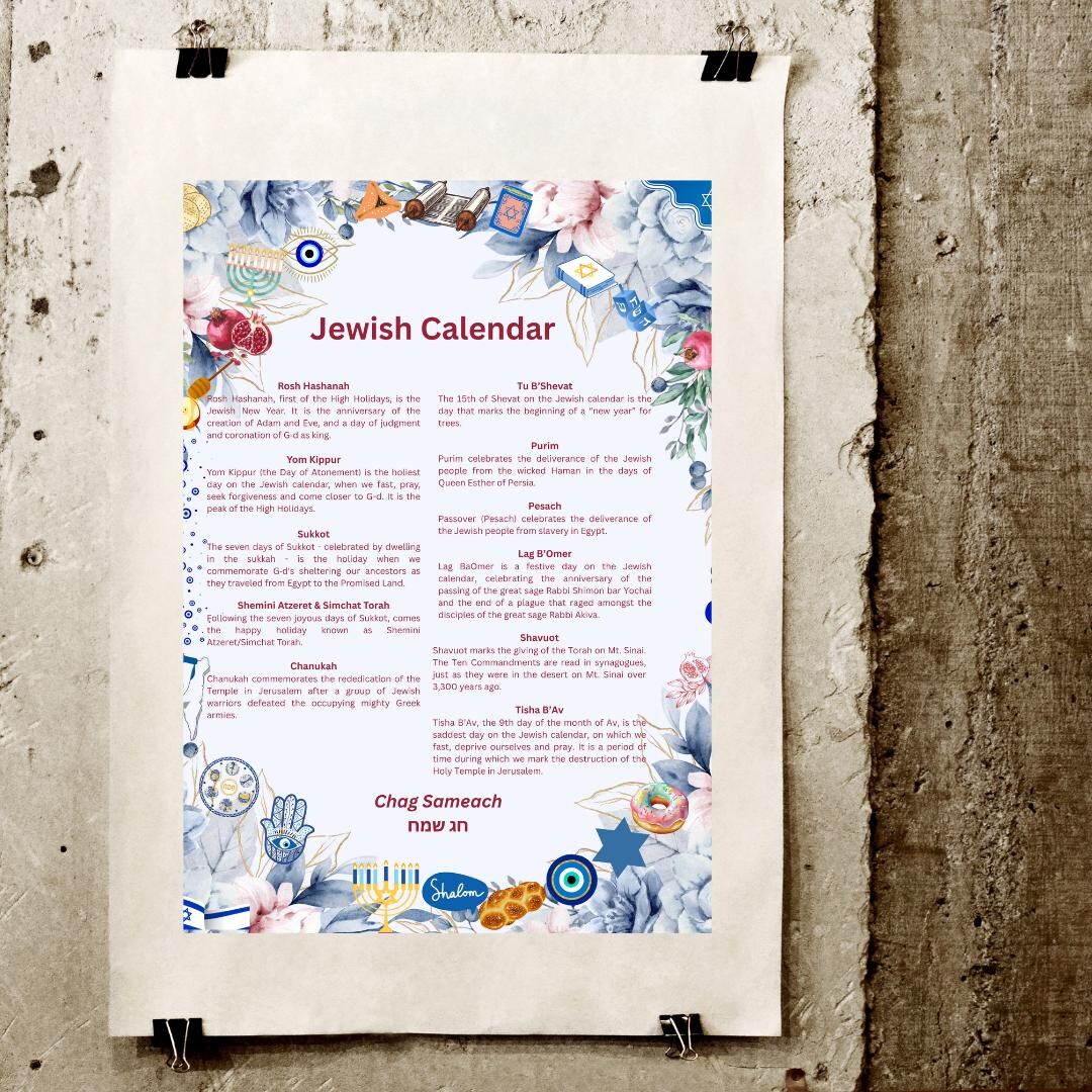 Jewish Holiday Calendar Printable | Learn All Jewish Holidays | Jewish ...