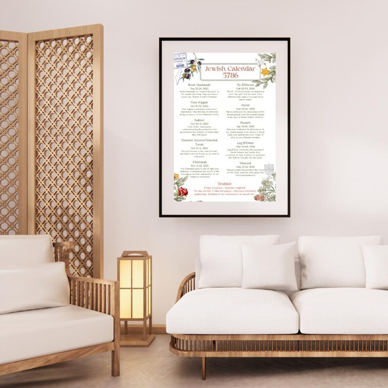 5786 Jewish Calendar | 2025/2026 Printable Jewish Holiday Guide ...