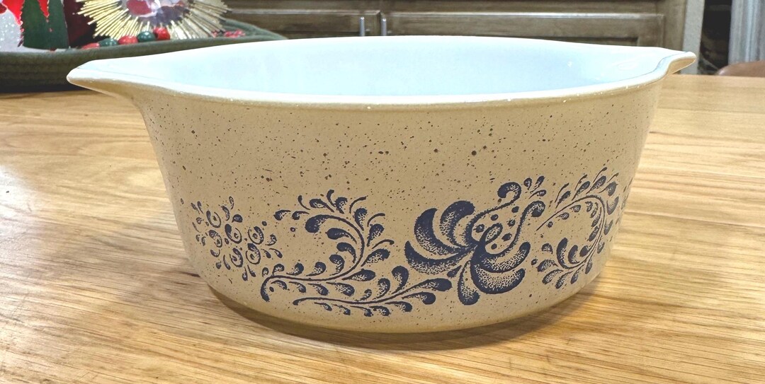 Pyrex Homestead Blue/tan Bowl - Etsy