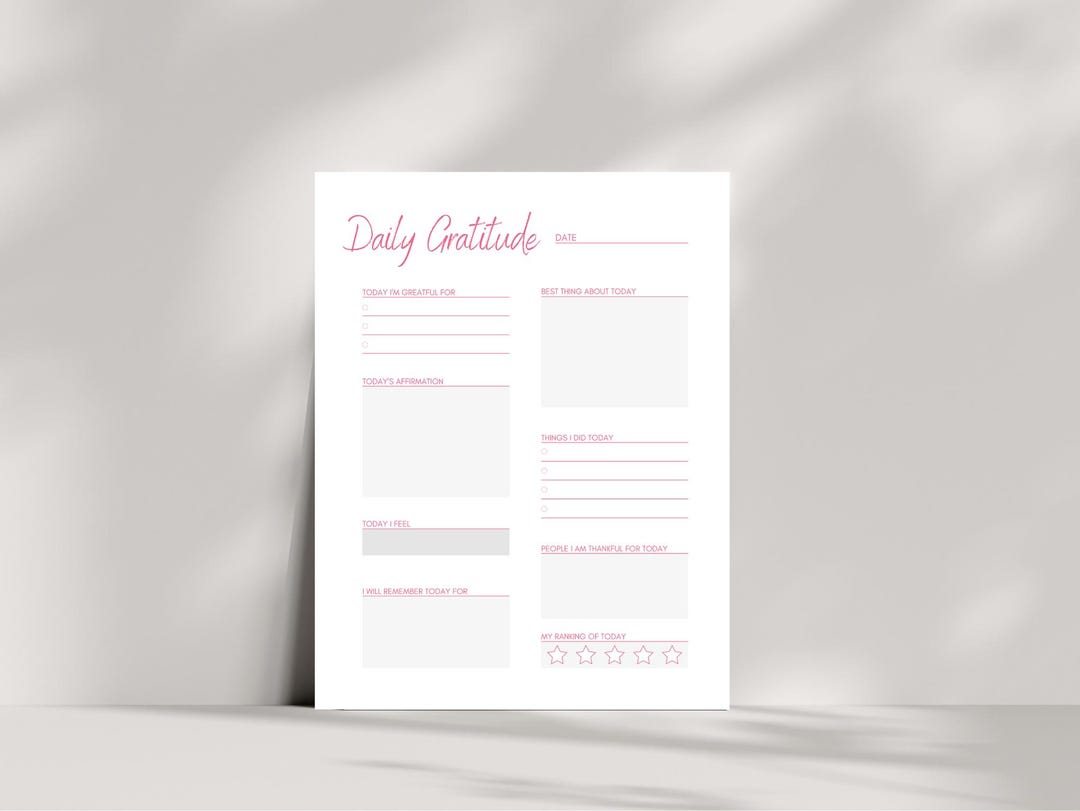Daily Gratitude Worksheet PDF | Printable Gratitude Journal Template ...