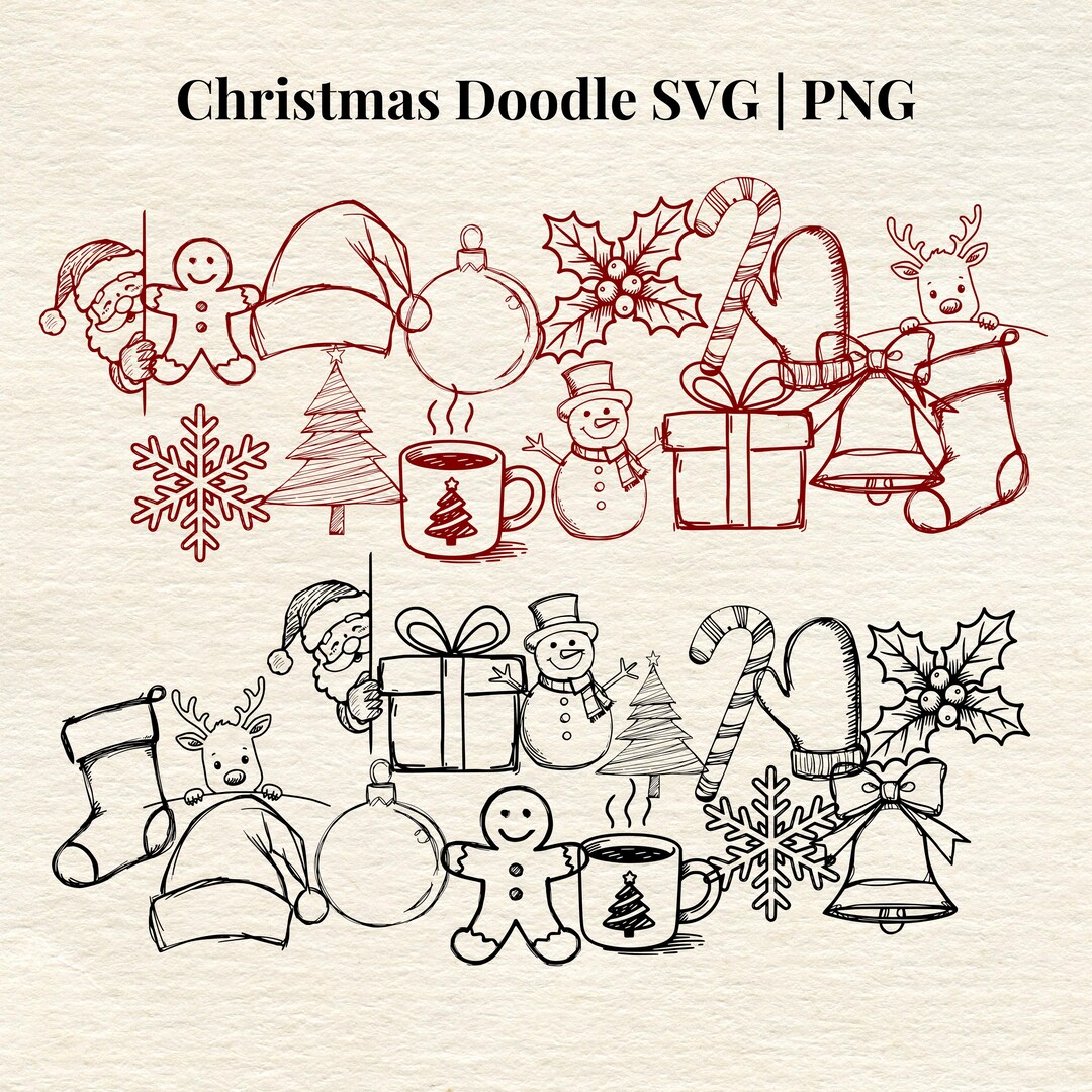 Doodle Christmas SVG PNG Clipart for Planner, Invitation, Sublimation ...