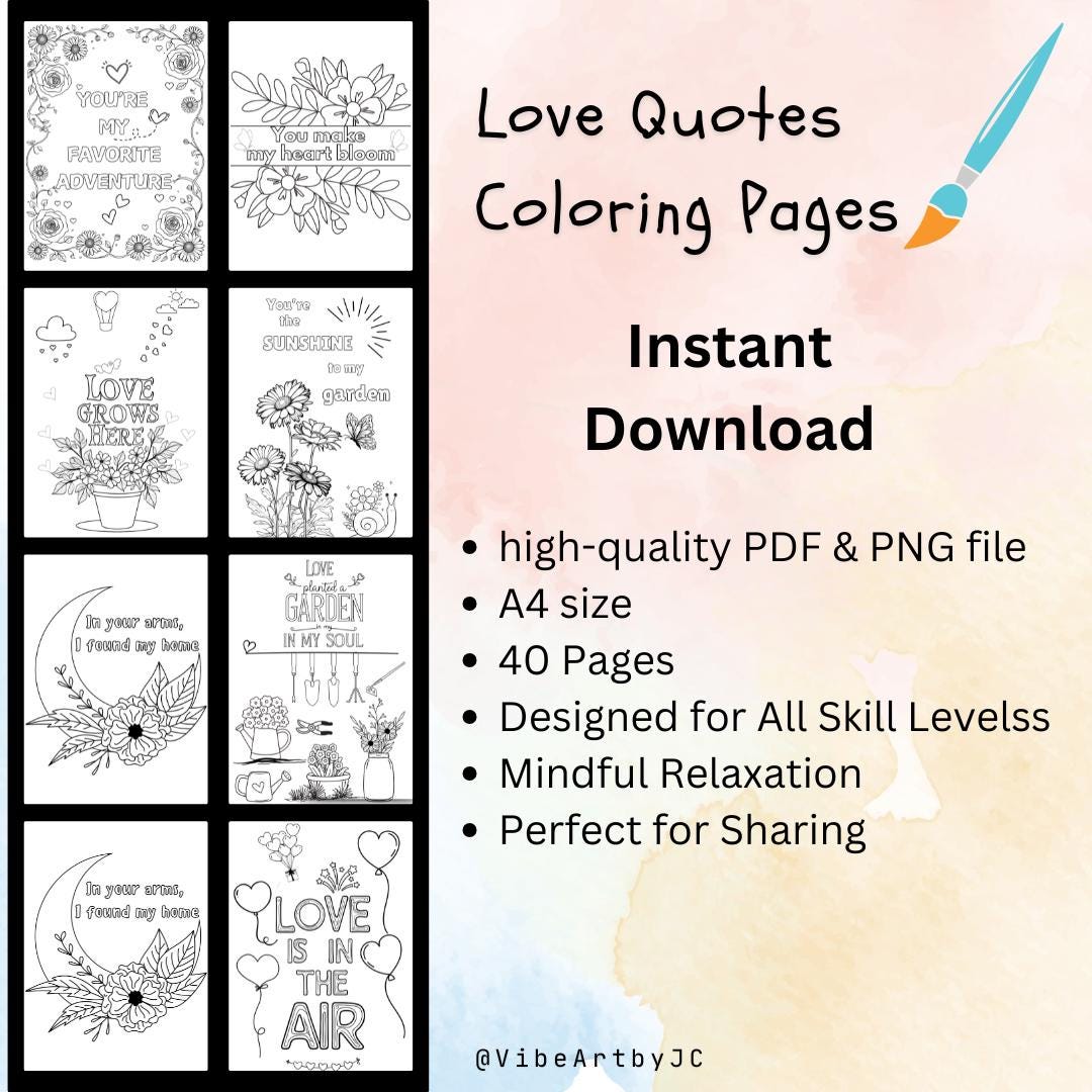 Valentines Day Romantic Quotes Printable Digital Download Love Coloring ...