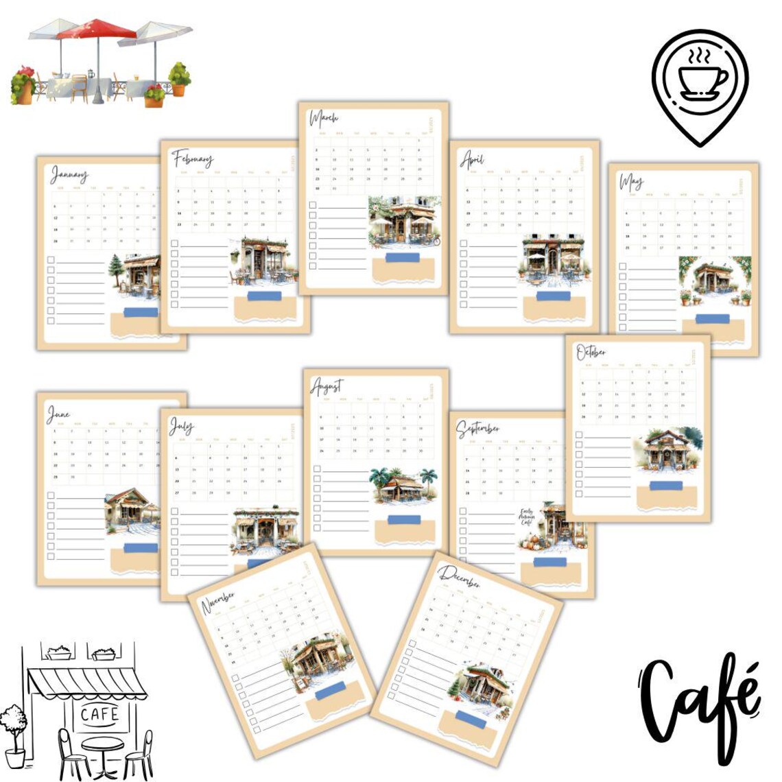 PLR Digital 2025 Printable Calendar PNG Monthly Calendar, Editable ...