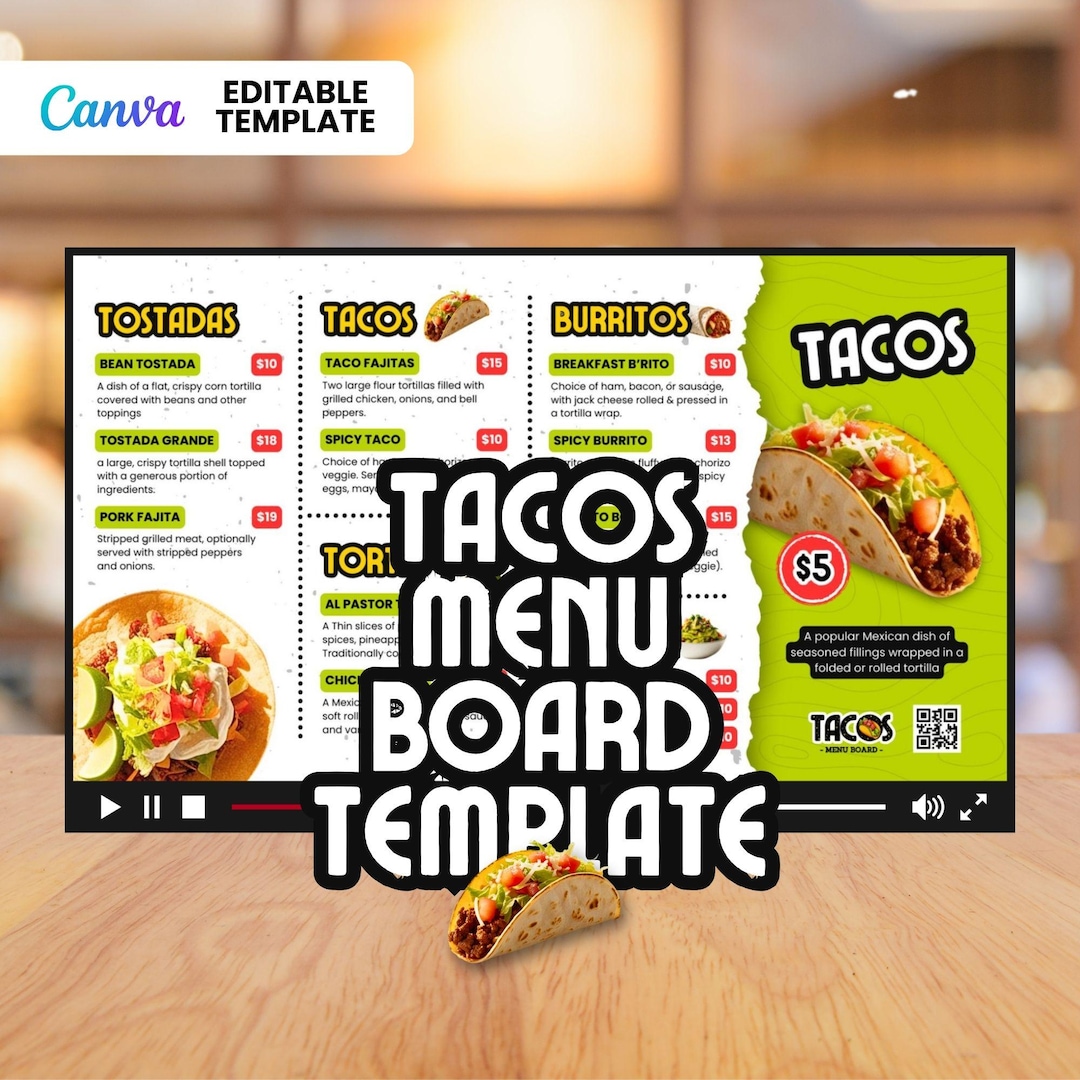 Animated Restaurant TV Menu Board, Customizable Digital Menu Template ...