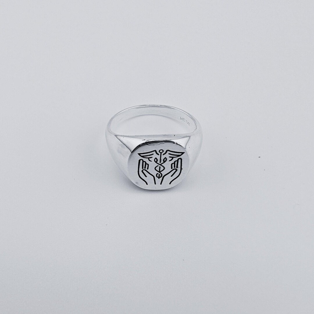 Caduceus Signet - Medical Caduceus Signet Ring, 925 Silver Jewelry for ...