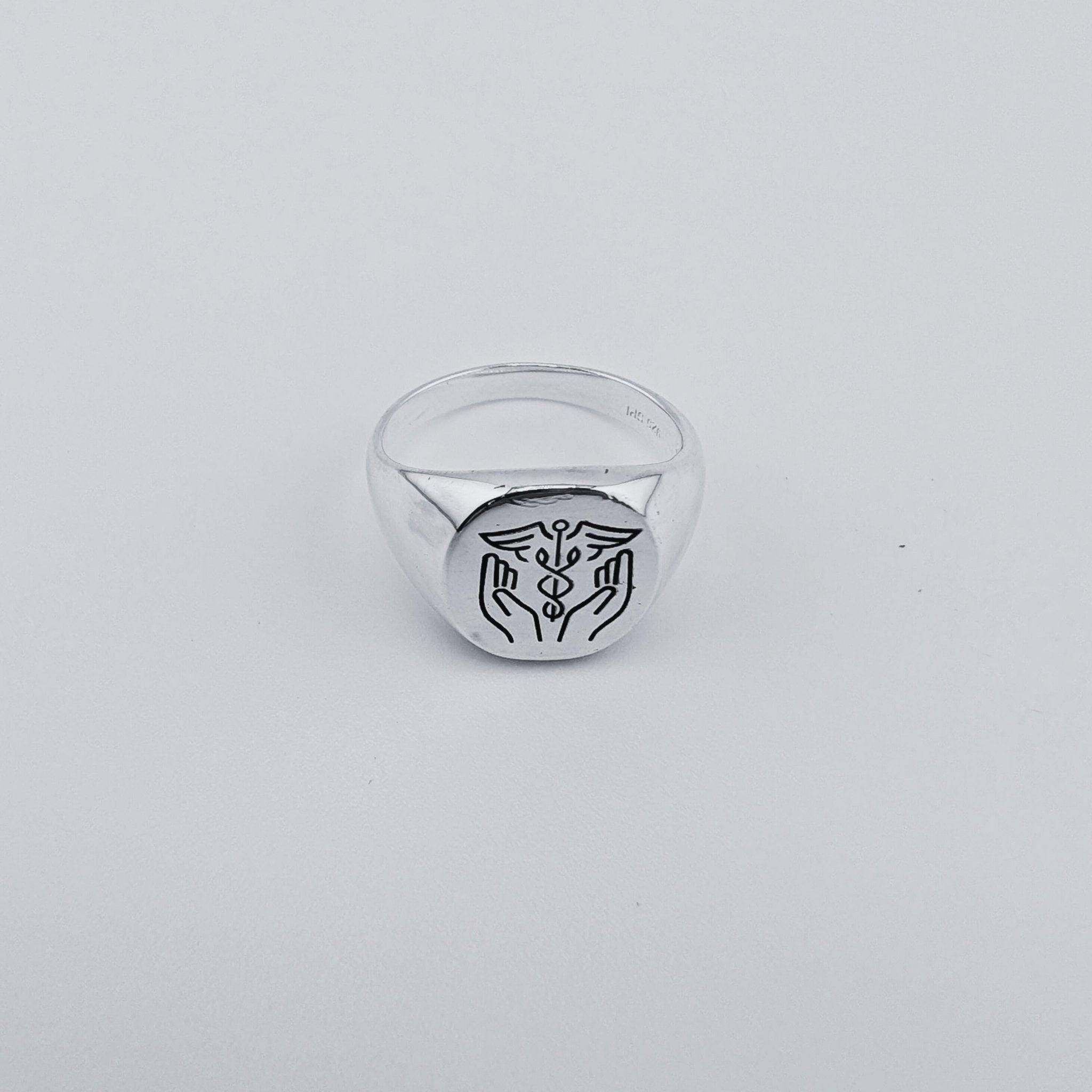 Caduceus Signet - Medical Caduceus Signet Ring, 925 Silver Jewelry for ...