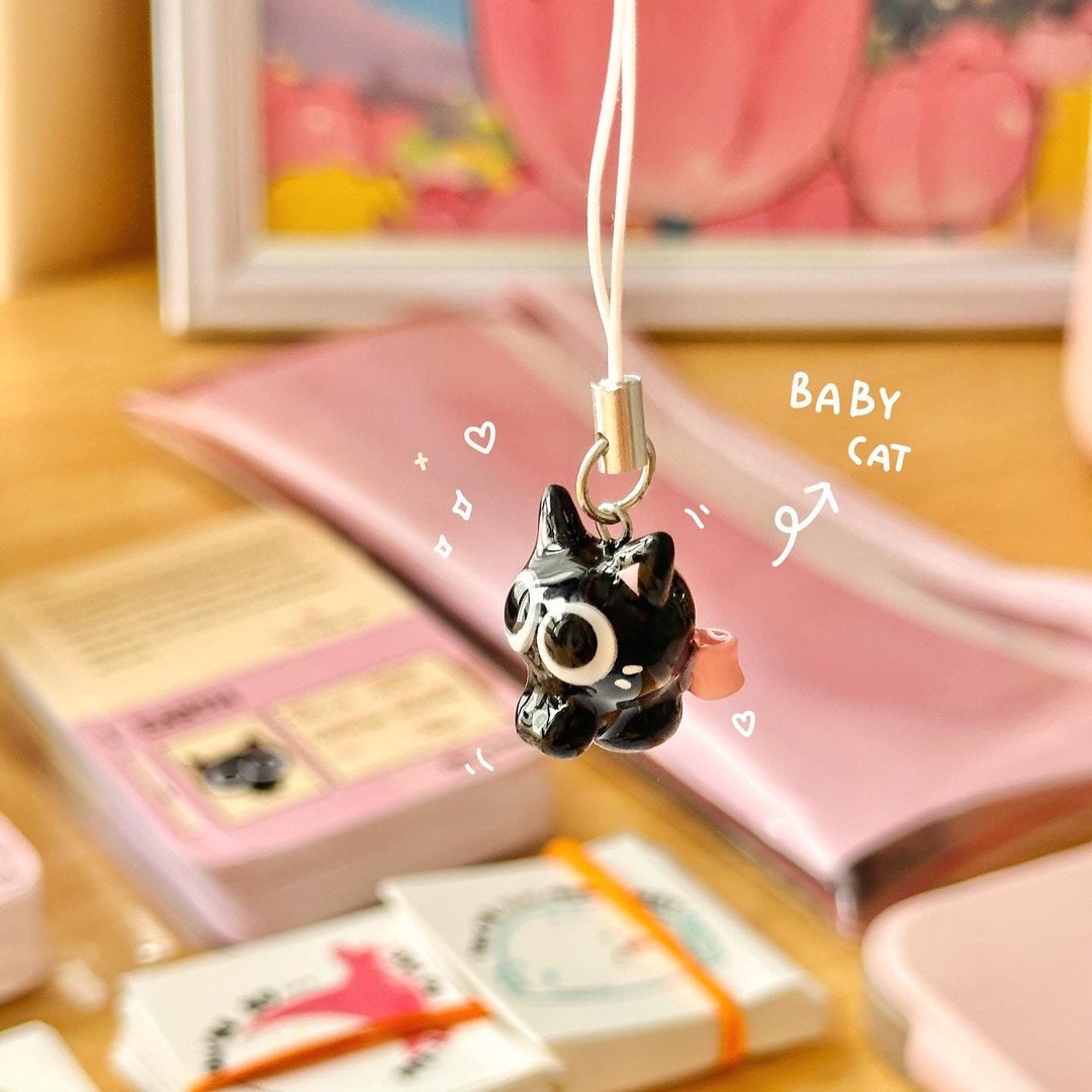 Cute Cat Keychain | Phone Charm | Clay Figurine | Handmade Kawaii ...