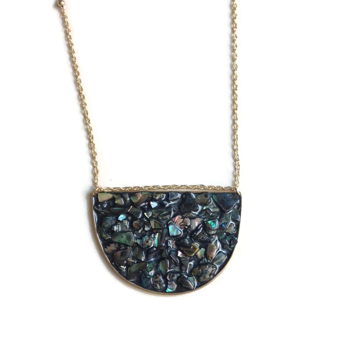 Paua Shell Half Moon Pendant Necklace: Iridescent Resin Jewelry - Etsy