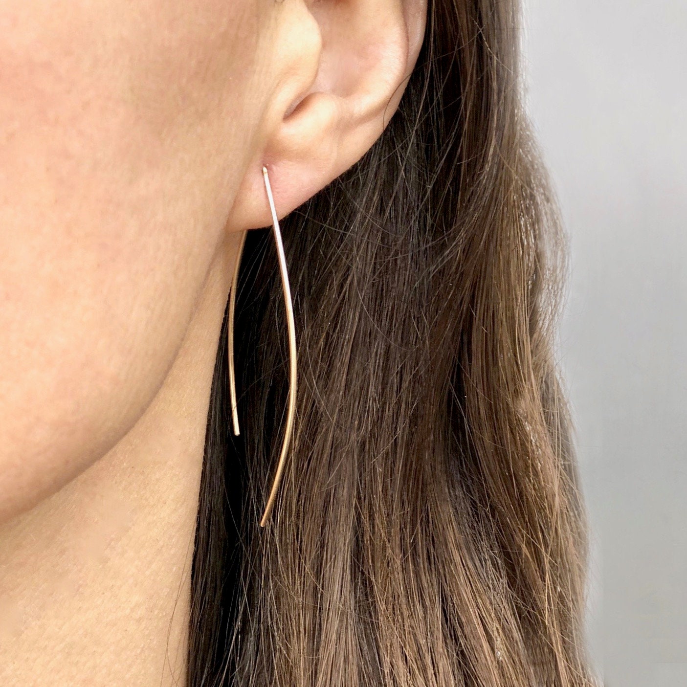 Leaf Hoop Earrings Wire Threader Earrings Wishbone | Etsy