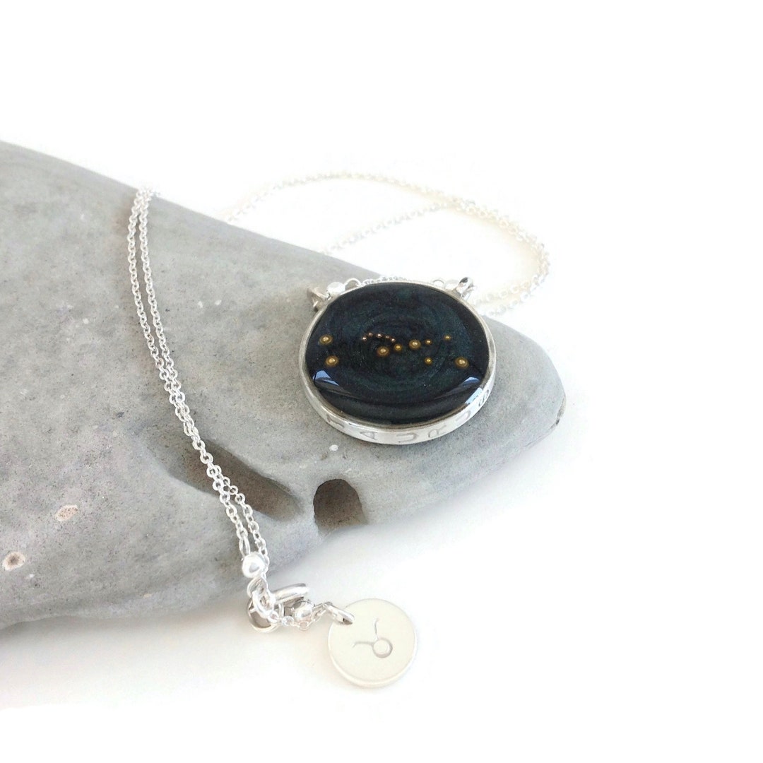 Sterling Silver Taurus Constellation Necklace: Night Sky Zodiac Pendant ...