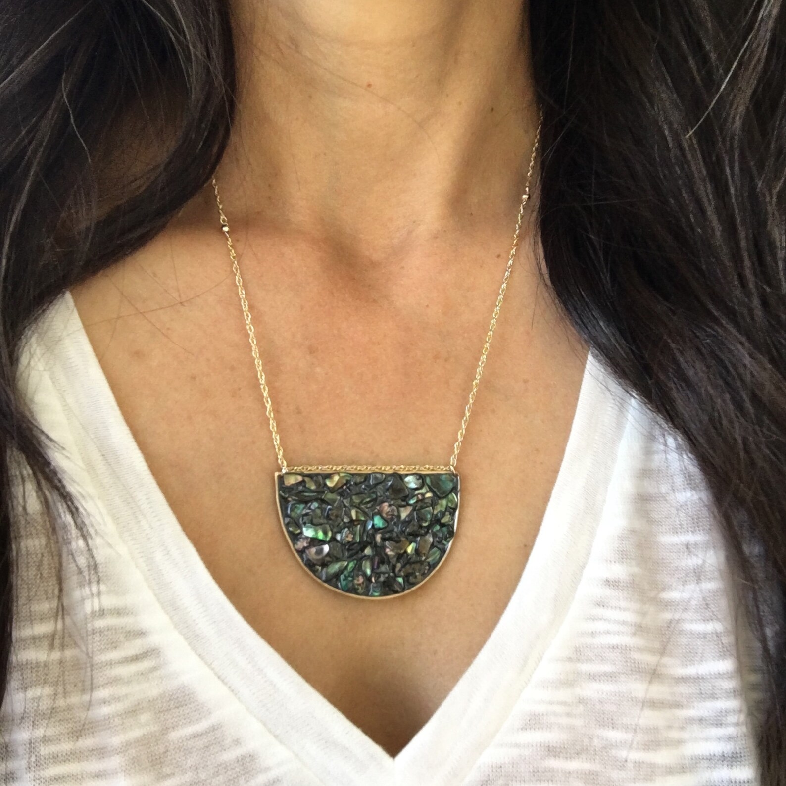 Paua Shell Half Moon Pendant Necklace: Iridescent Resin Jewelry - Etsy