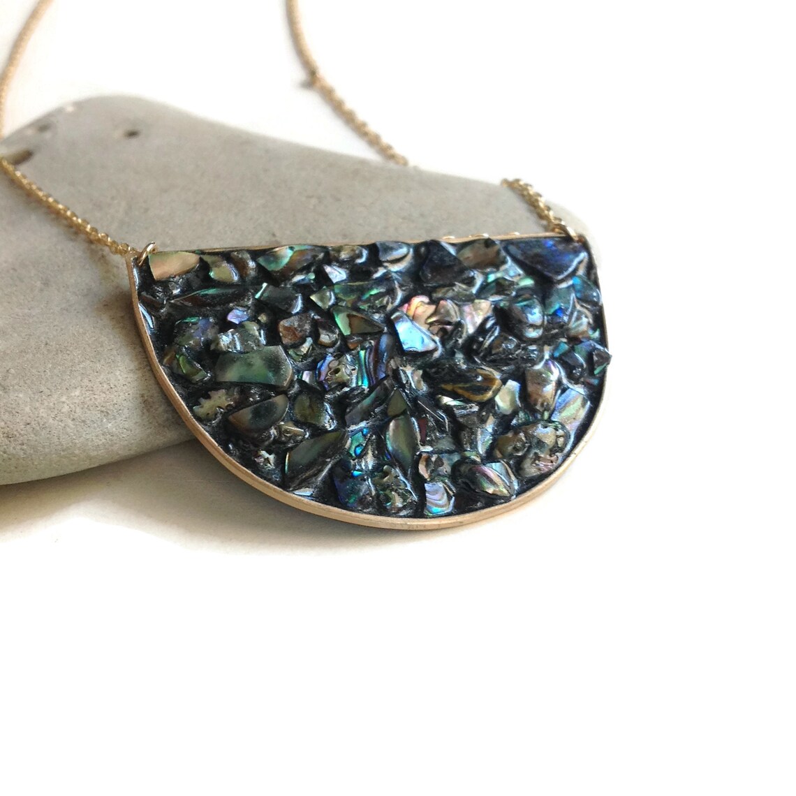 Paua Shell Half Moon Pendant Necklace: Iridescent Resin Jewelry - Etsy