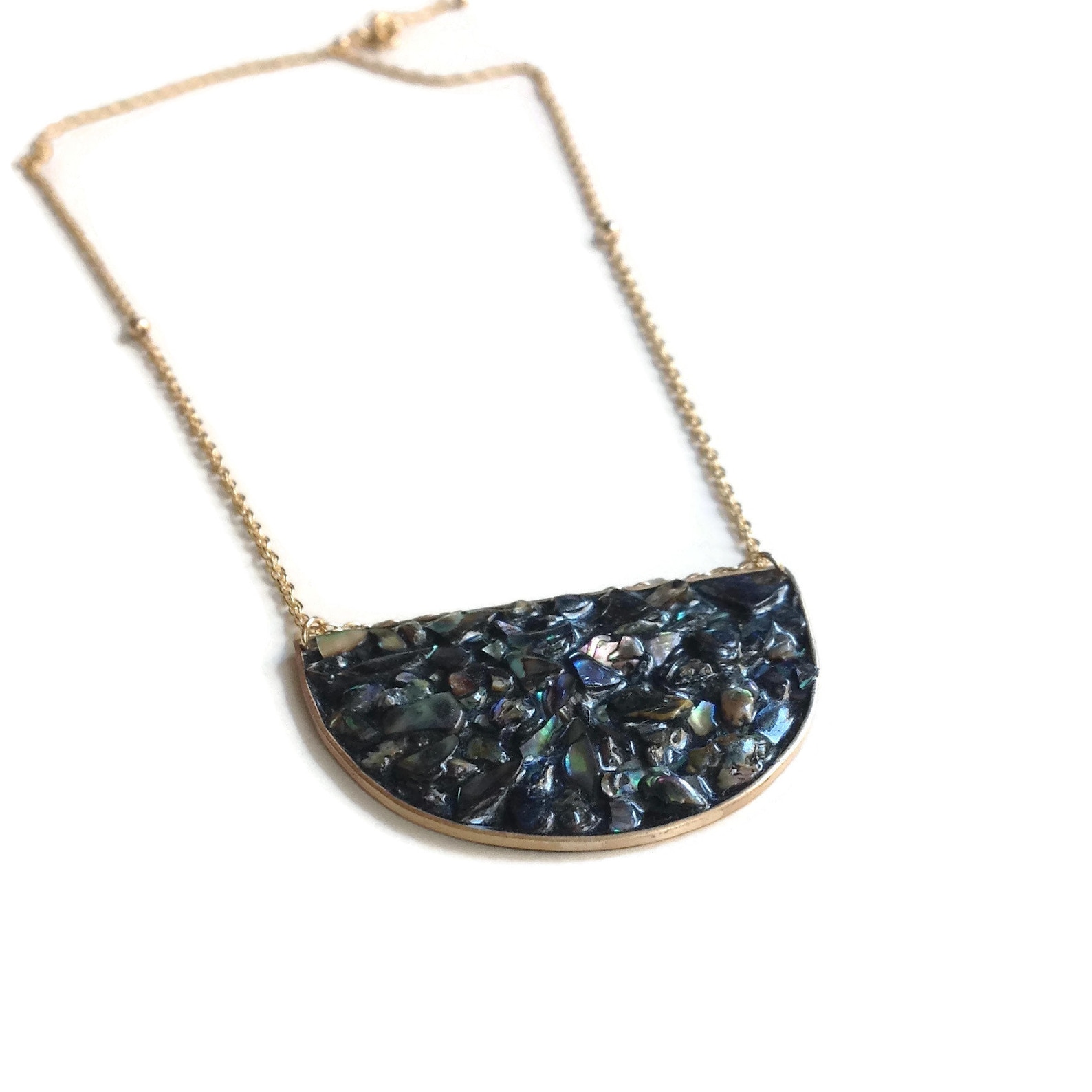 Paua Shell Half Moon Pendant Necklace: Iridescent Resin Jewelry - Etsy