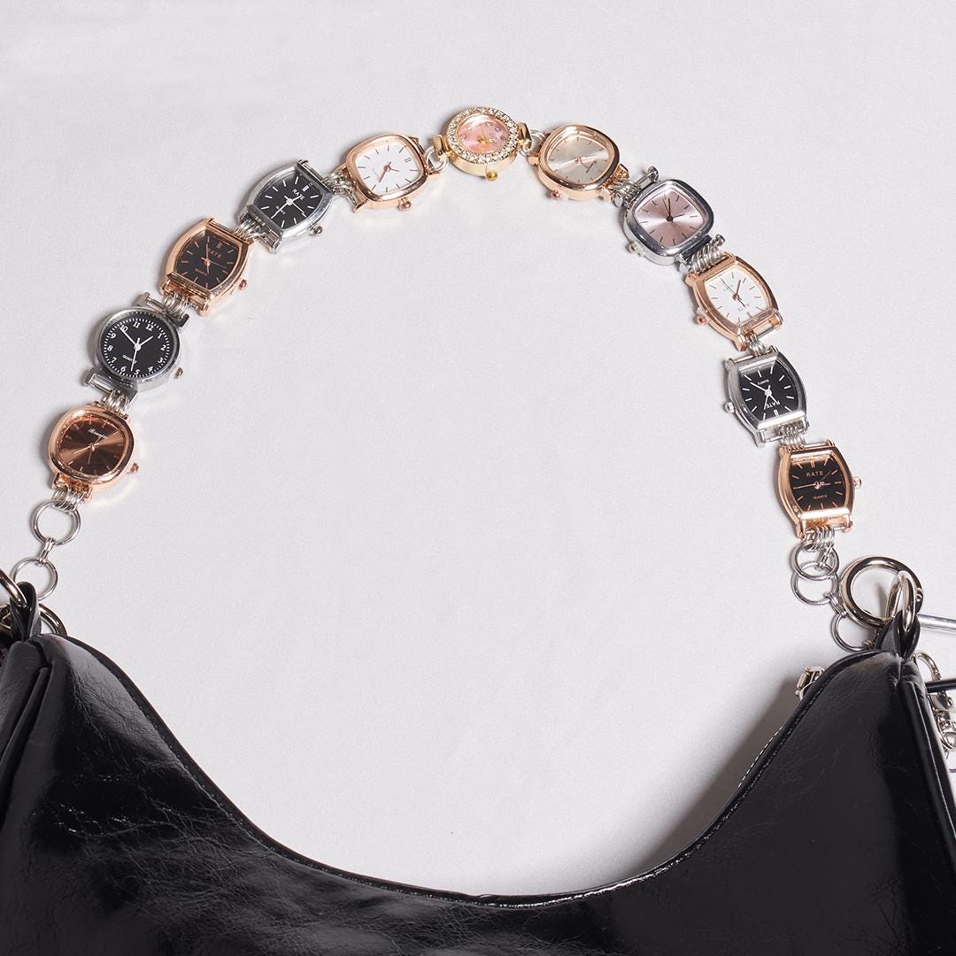 Punk Style Watch Face Bag Chain Strap, Mixed Metal Timepiece Handle ...