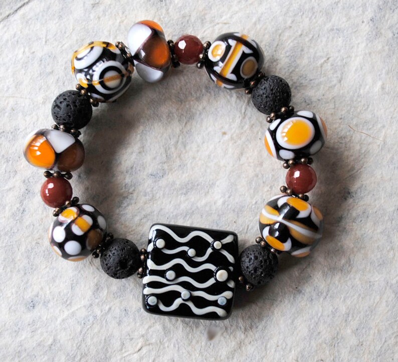 Funky Bracelet, Art Deco, Polka Dot Bracelet, Lampwork Glass Bead ...