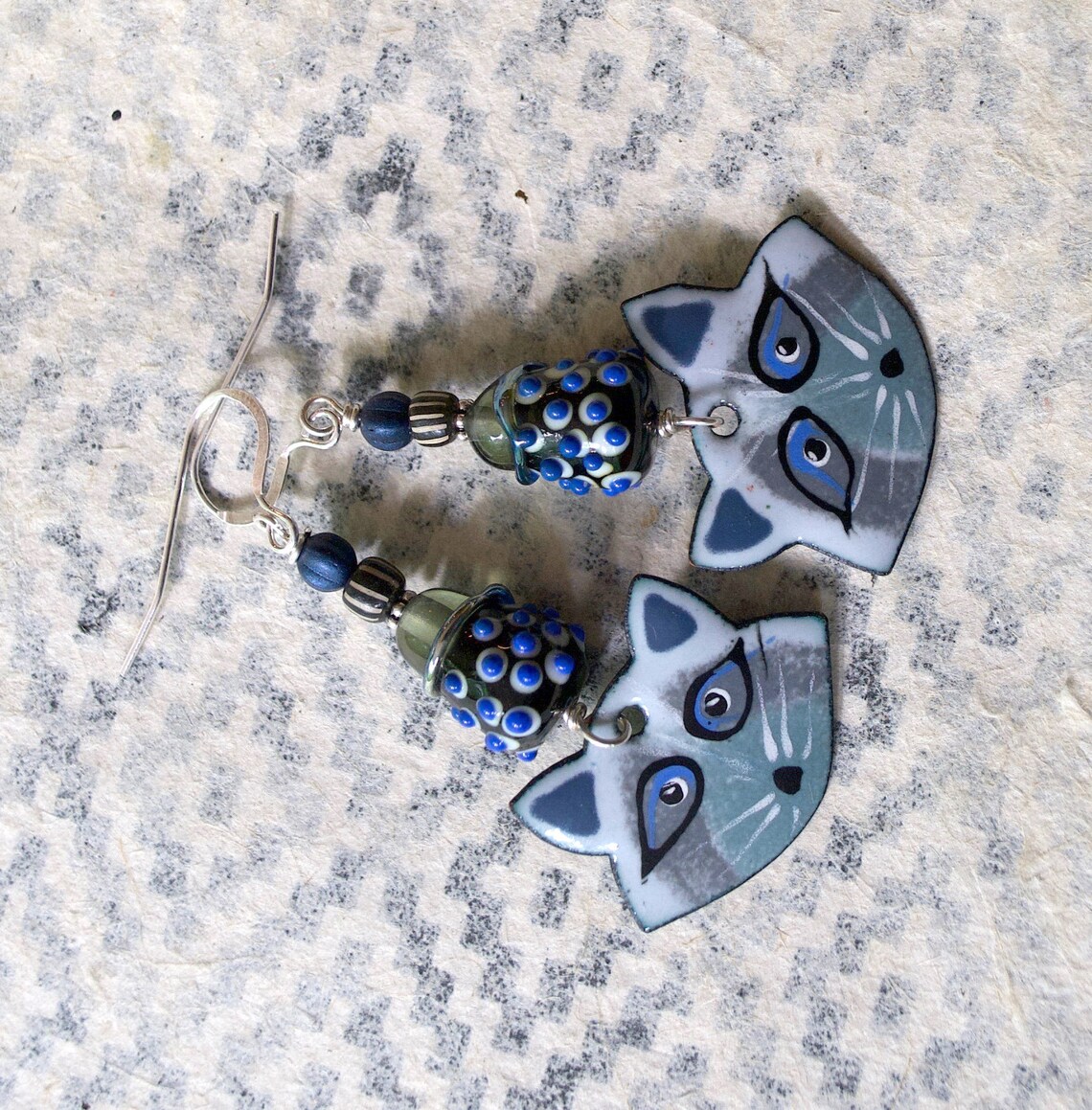 Gray Raccoon Earrings Artisan Enamel Earrings Animal | Etsy