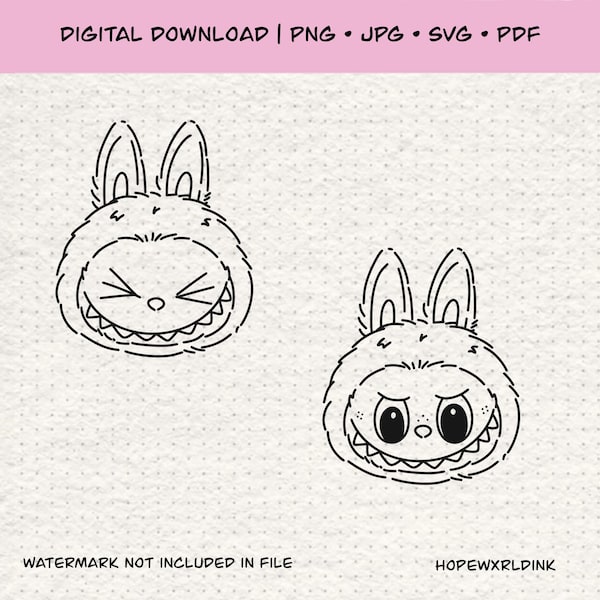 Labubu Outline Svg - Etsy