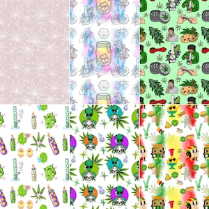 High Vibes – 6 Seamless Weed Patterns (PNG + Transparent Files, 3600px ...
