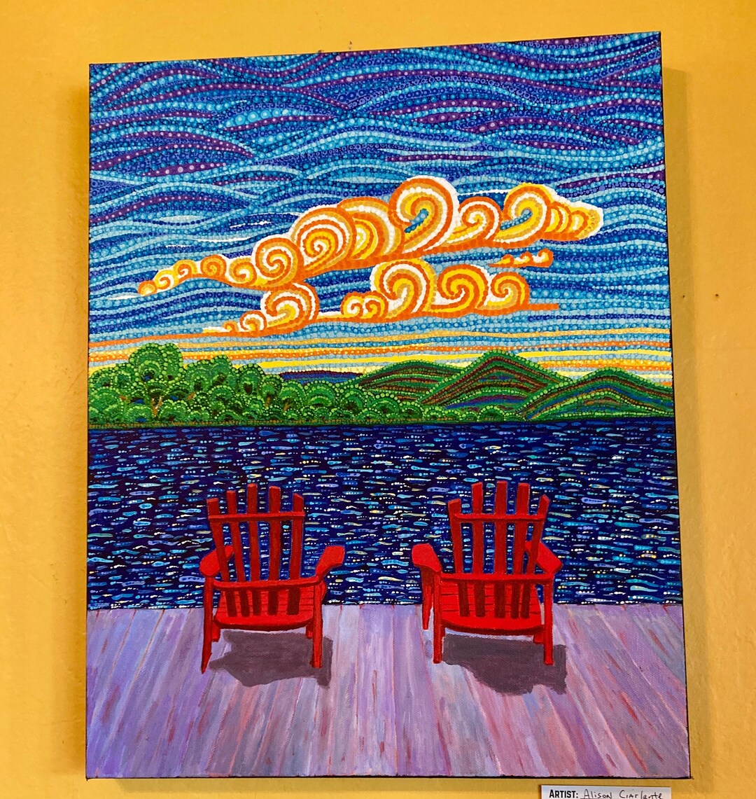 Big Original Adirondack Chair Lake Dotilism Acrylic Painting - Etsy