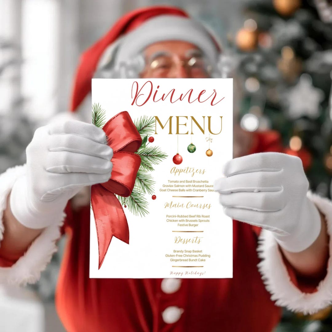 Christmas Dinner Menu Template, Holiday Party Menu, Printable Xmas ...