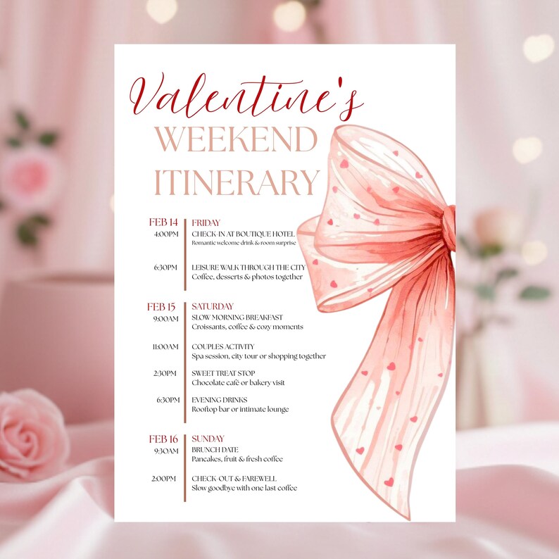 Valentine's Weekend Itinerary Template, Romantic Trip Schedule, Winter ...