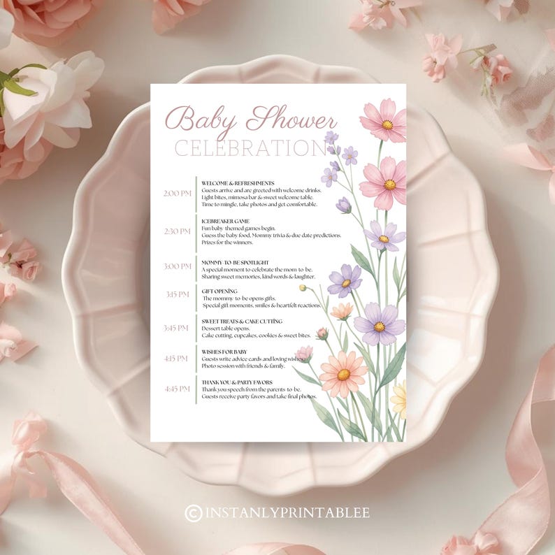 Wildflower Baby Shower Itinerary Template, Boho Floral Schedule ...