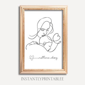 Minimalist Mother and Baby Line Art, Mother's Day Wall Art, One Line ...