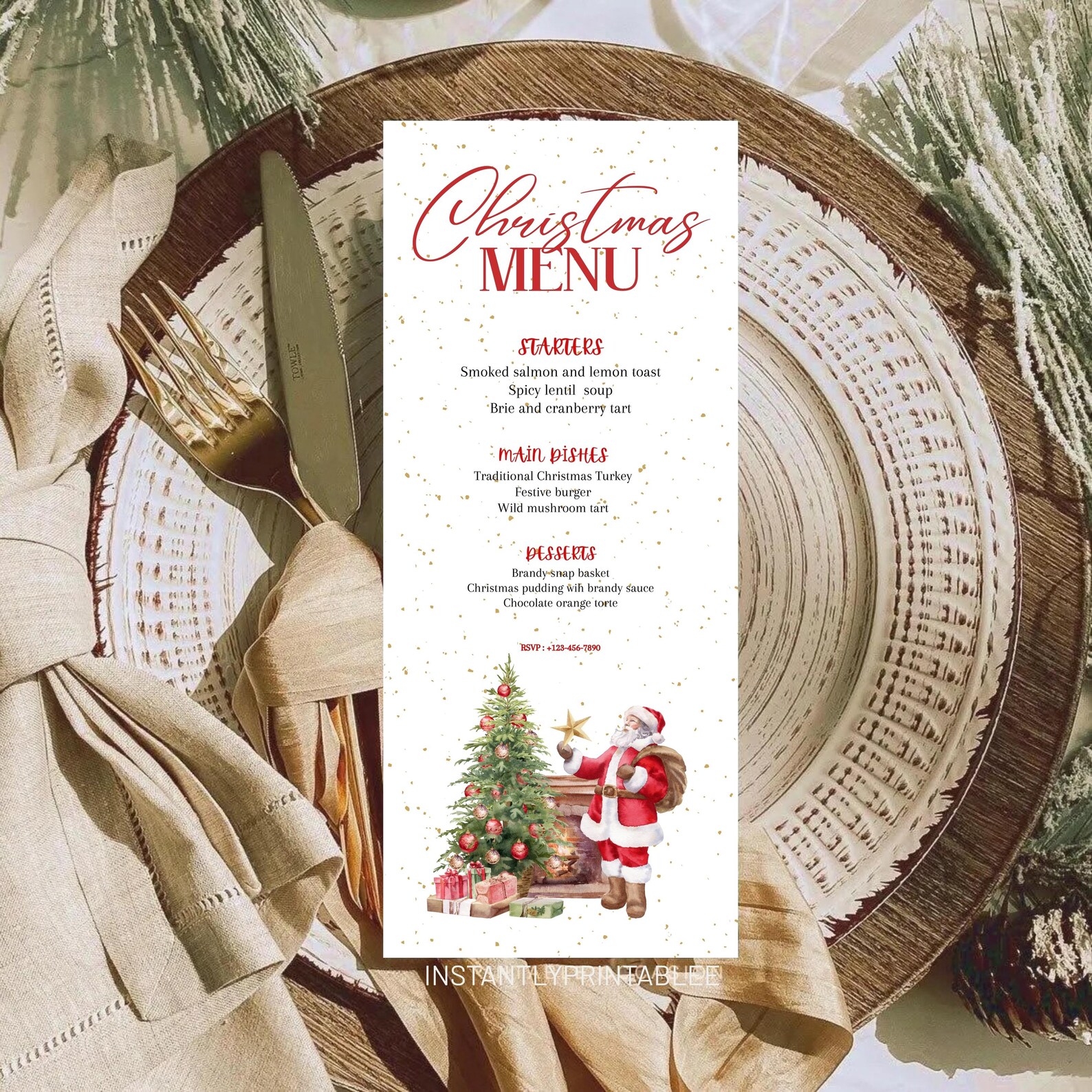 Christmas Party Menu, Editable Holiday Menu Template, Instant Download ...