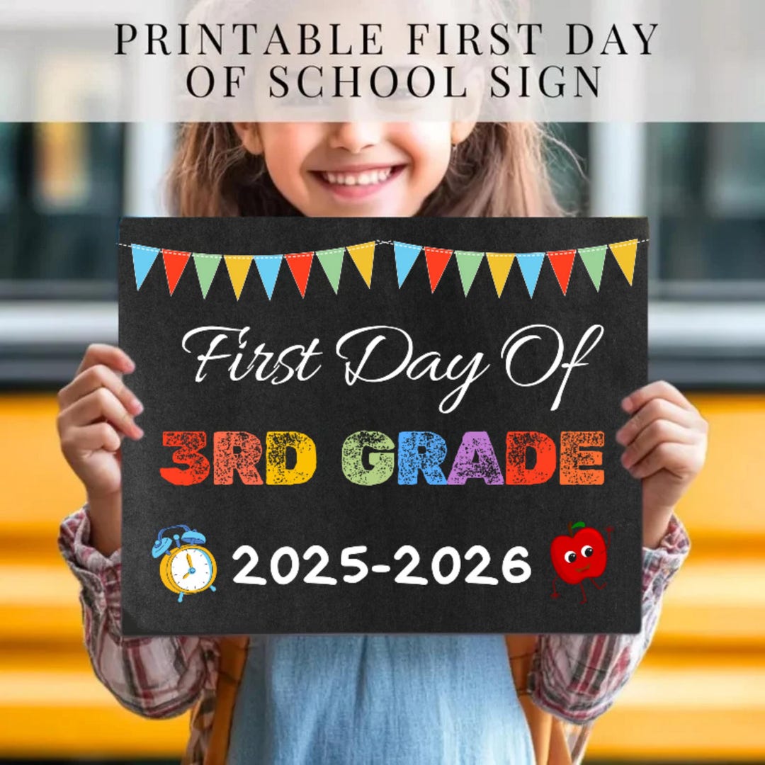 First Day of Third Grade Sign, First Day of School Sign, Third Grade ...