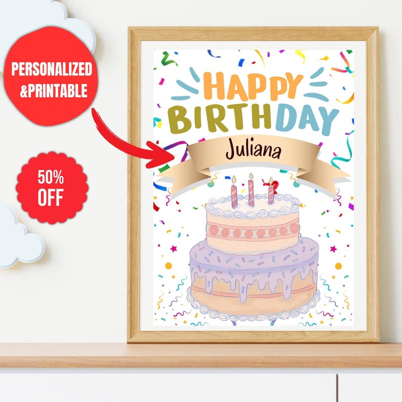 Personalized Happy Birthday Poster, Custom Name Birthday Sign, Birthday ...