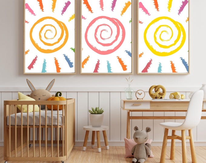 Watercolor Sun Poster, Sun Playroom Decor, Watercolour Nursery Prints ...