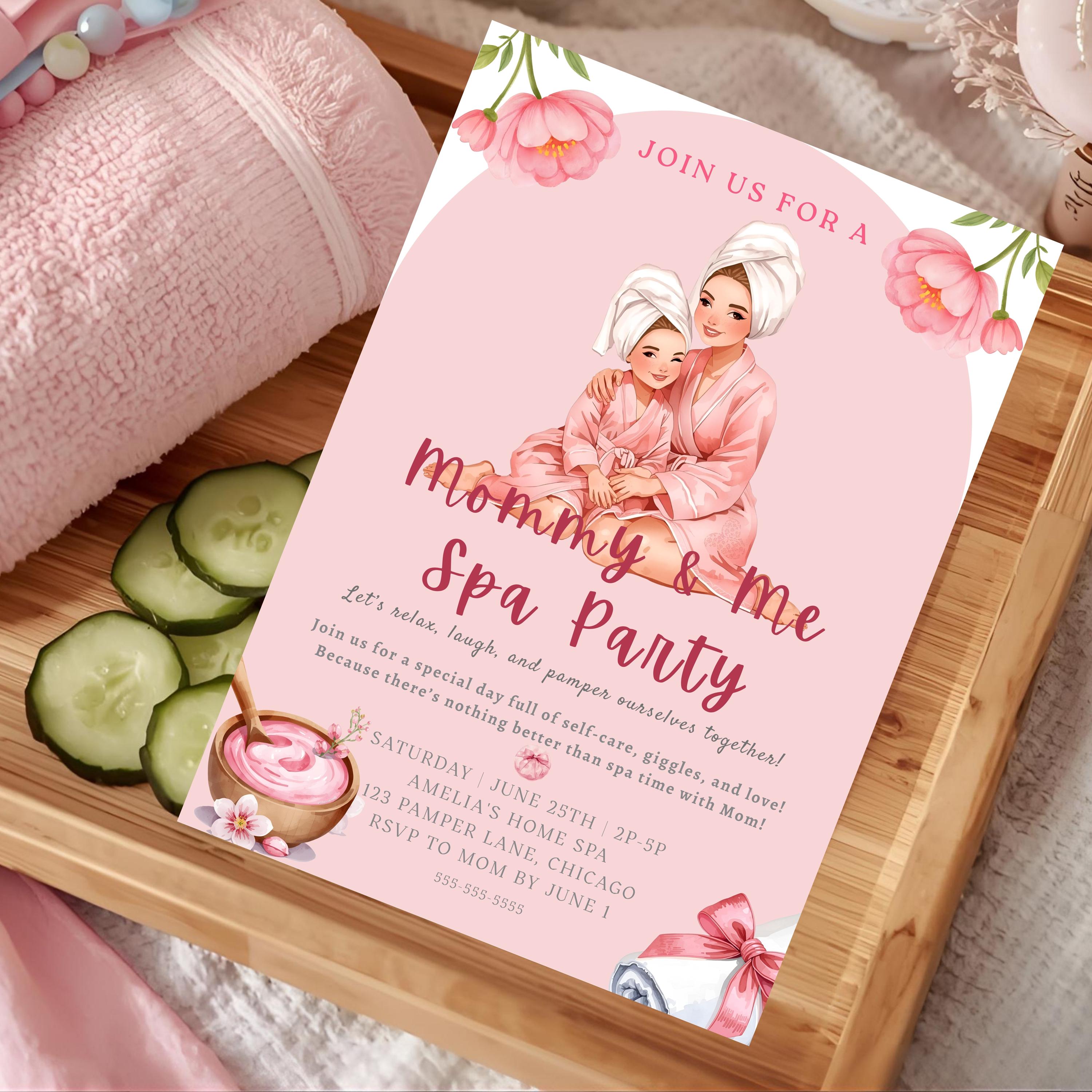 Mommy and Me Spa Party Invitation, Editable Pink Pamper Birthday Invite ...