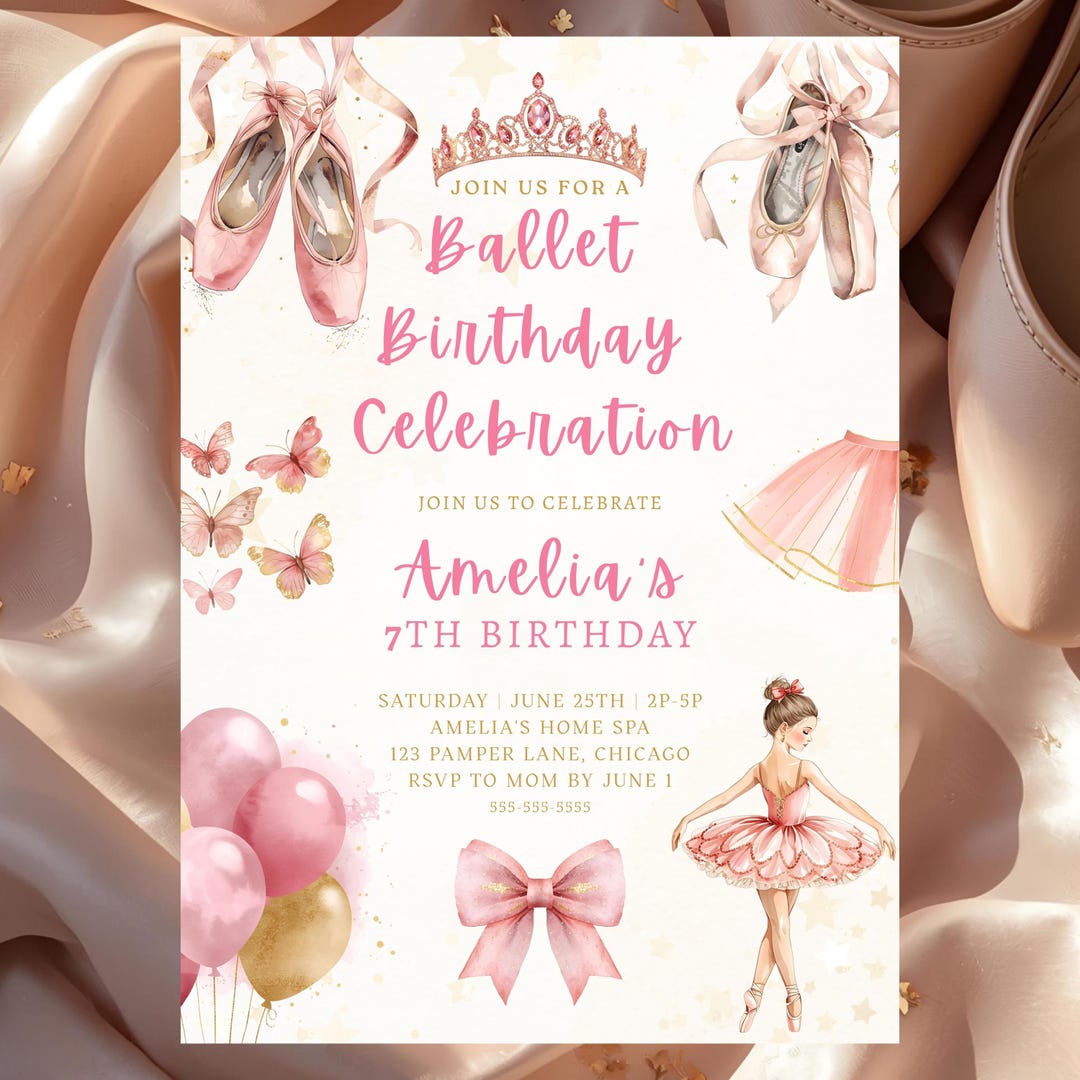 Editable Ballet Birthday Invitation, Pink Girl Ballet Party Invite ...