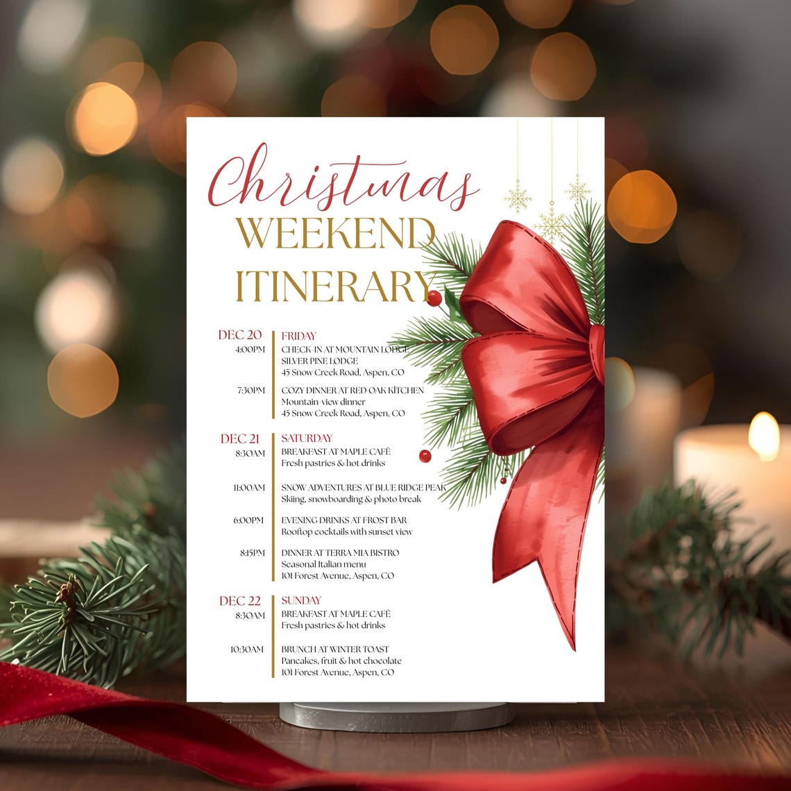Christmas Itinerary Template Printable Holiday Itinerary Schedule ...