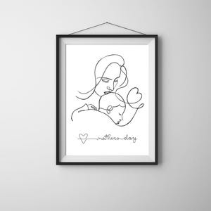 Minimalist Mother and Baby Line Art, Mother's Day Wall Art, One Line ...