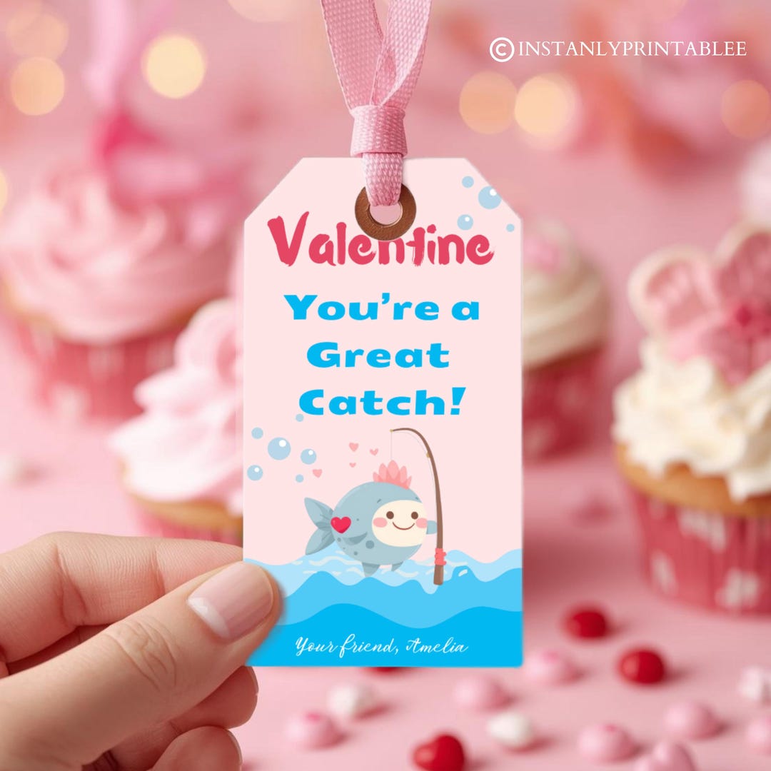 Editable Goldfish Valentine's Day Tag, Great Catch Kids School Card ...