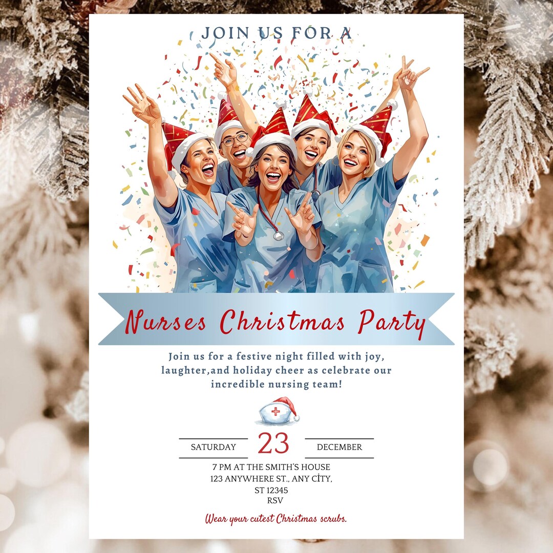Editable Nurses Christmas Party Invitation |printable Nurse Holiday ...