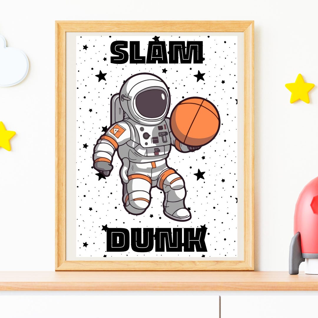 Astronaut Slam Dunk Poster | Basketball Star Print | Space Themed Art ...