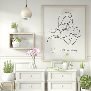 Minimalist Mother and Baby Line Art, Mother's Day Wall Art, One Line ...
