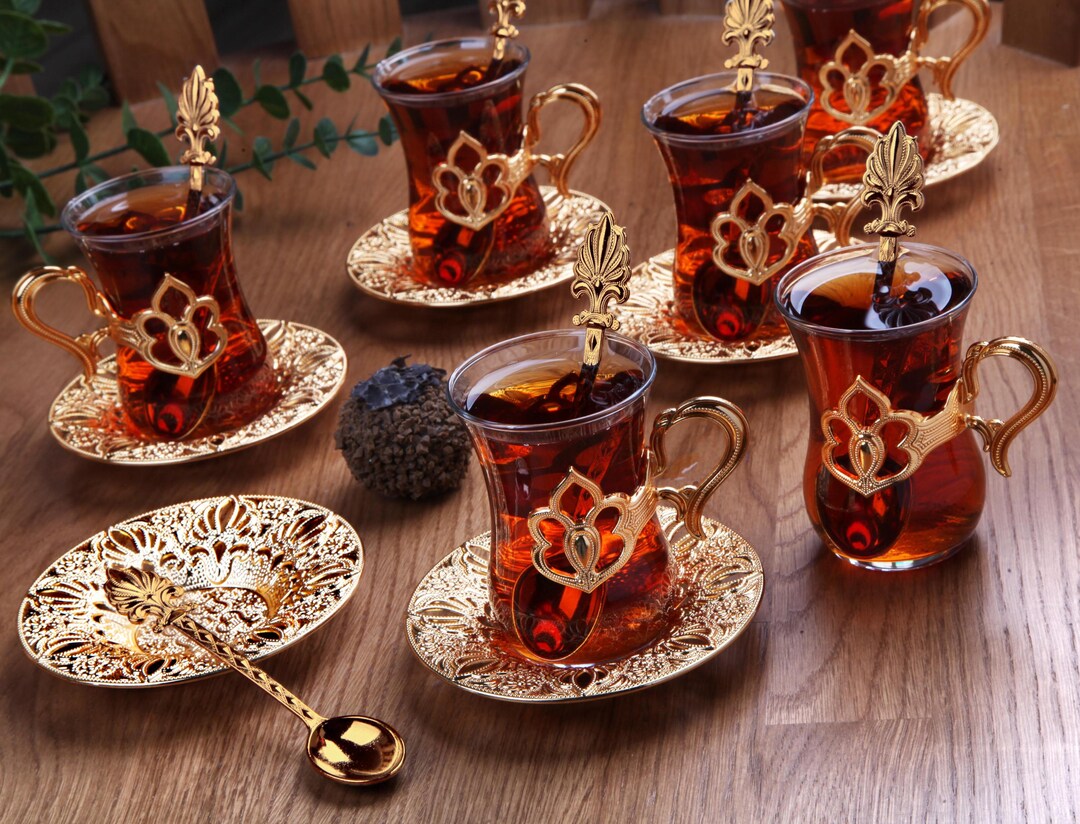 18 Pcs Deluxe Golden Tea Cups, Elegant Tea Set, Decorative Tea Cups ...