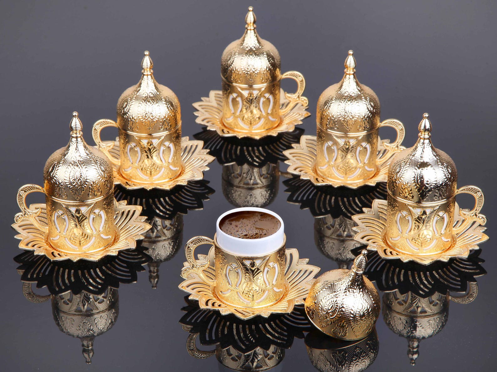 Arabic Coffee Sets, 12 Pcs Golden Coffee Cups & Sets, Decorative Tea ...