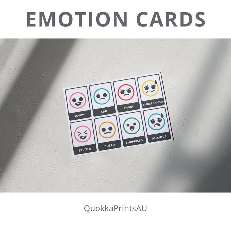 Printable Kids Emotions & Feelings Flashcards – 16 Neon Face Cards (2 ...