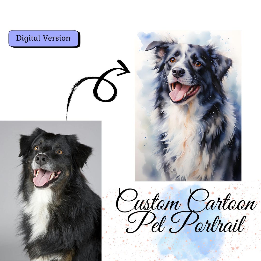Custom Cartoon Pet Portrait, Digital Pet Art From Photo, Personalized ...