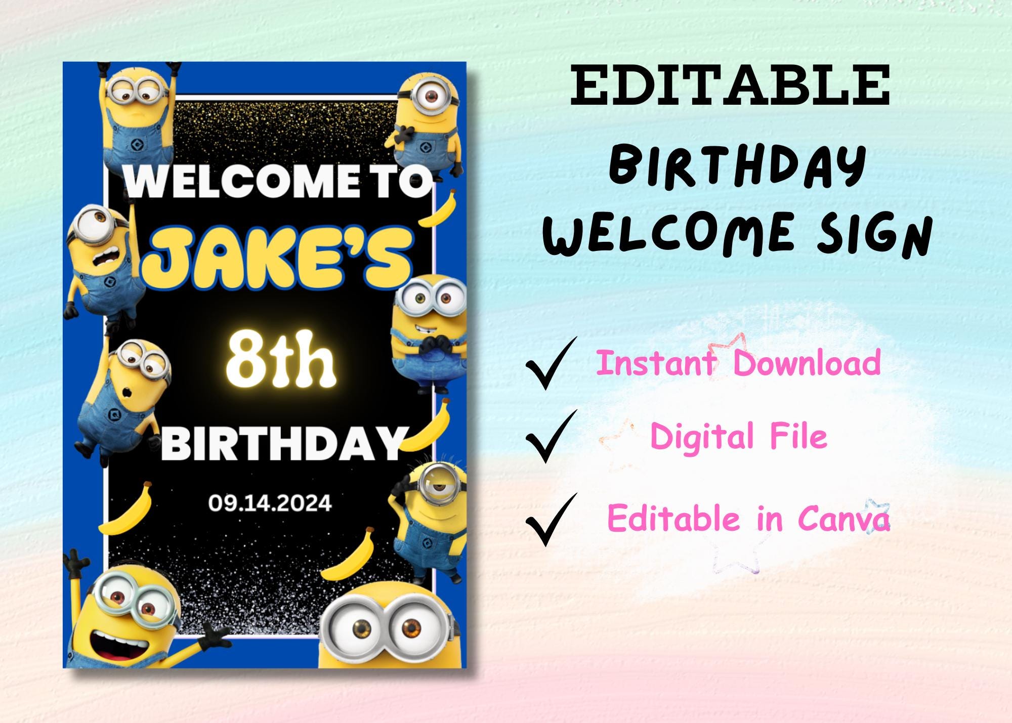 Minion Welcome Sign, Editable Minion Welcome Sign, Digital Minion ...