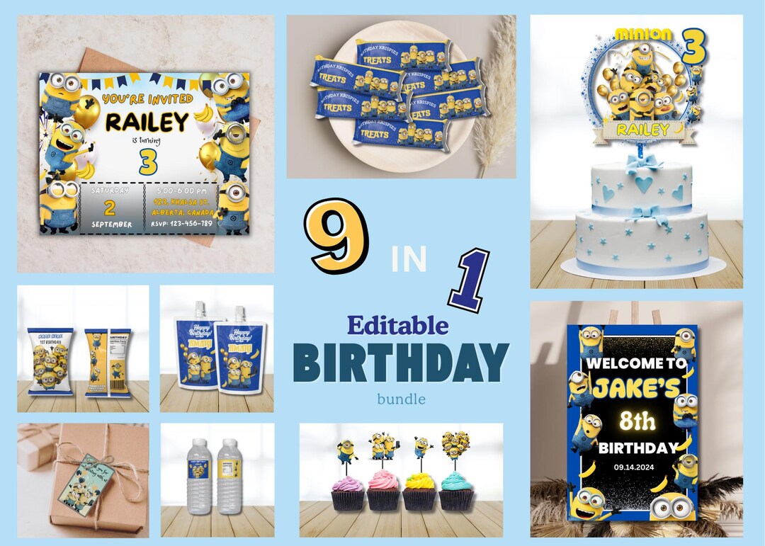 Editable Birthday Bundle, Printable Birthday Invitation, Party Favors ...