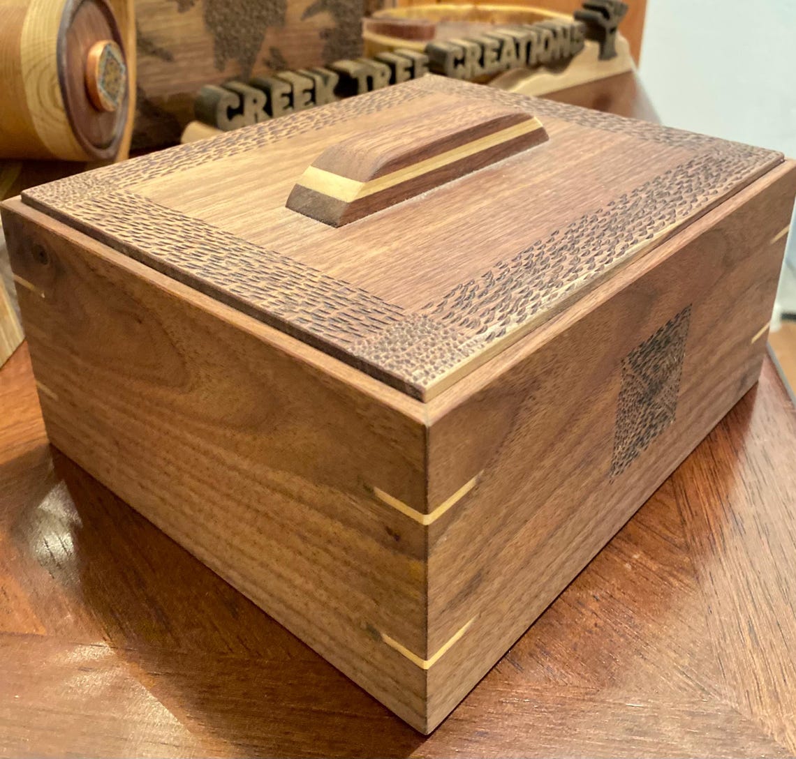 Hand Crafted Wood Valet or Keepsake Box Made From Walnut With Small Box ...