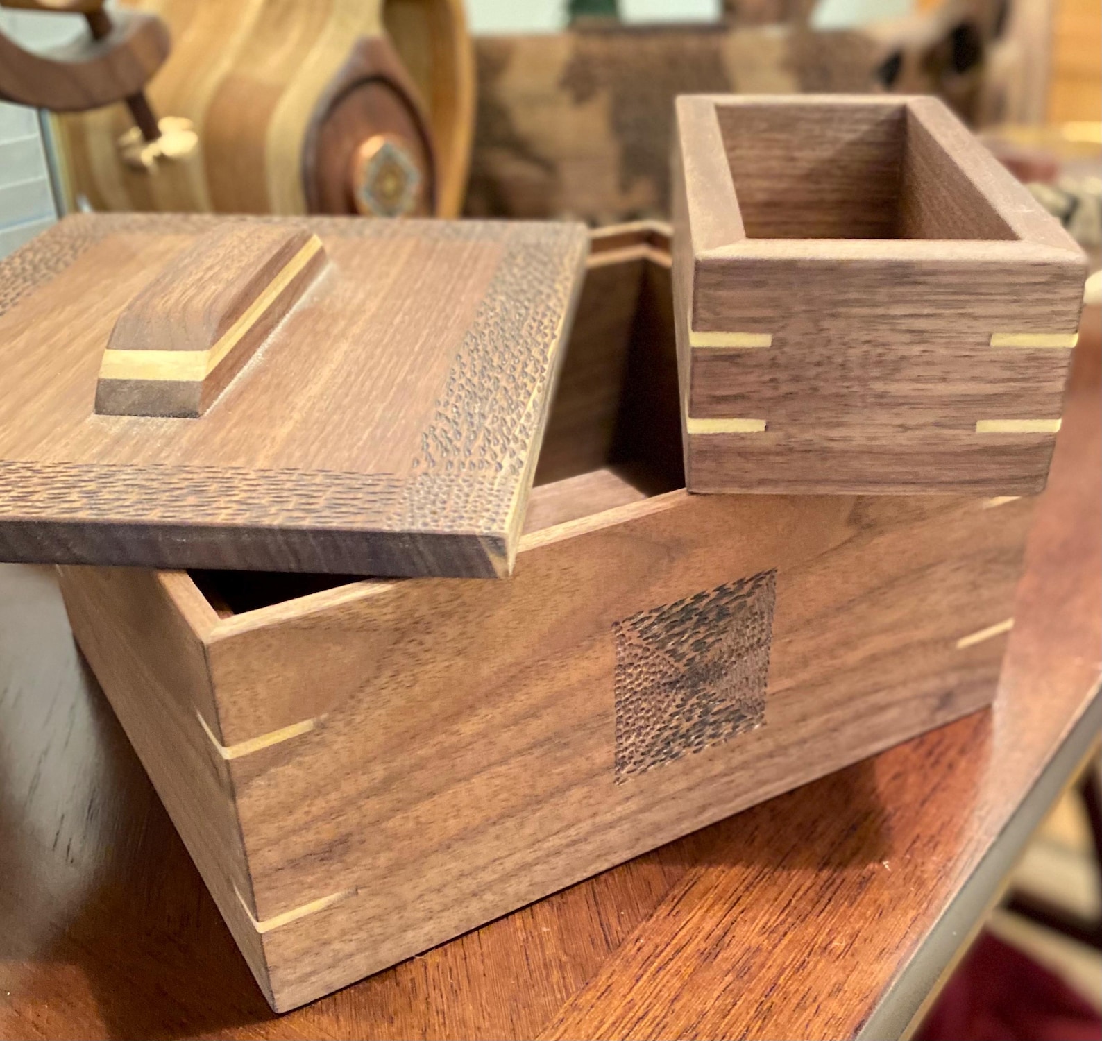 Hand Crafted Wood Valet or Keepsake Box Made From Walnut With Small Box ...
