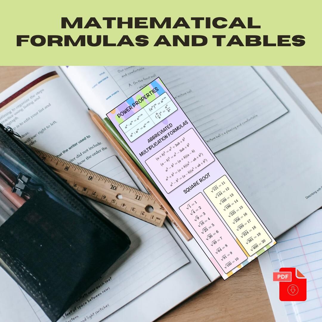 Printable Math Formula Bookmarks | Set of 5 | Educational Study Aids ...