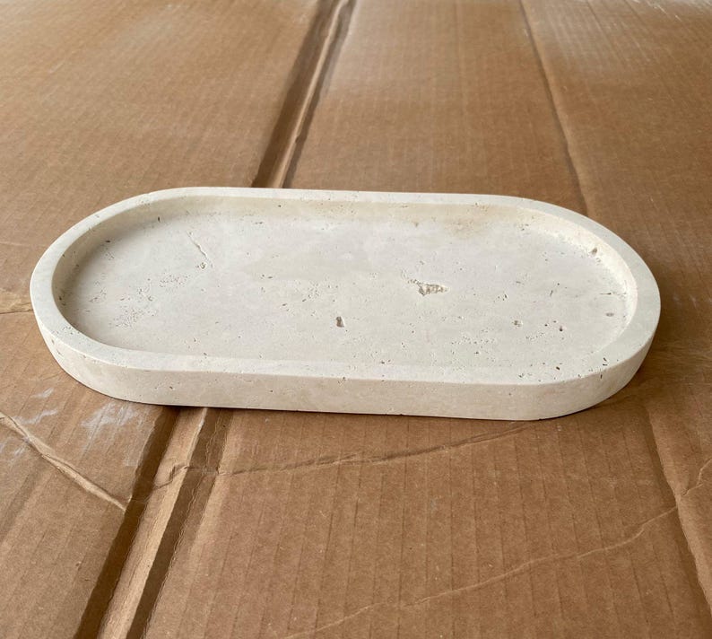 Travertine Marble Tray, Handmade Natural Stone Vanity Decor, Jewelry ...