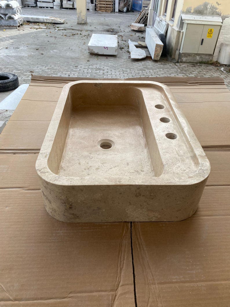 Wall Mount Travertine Marble Sink, Handmade Luxury Bathroom Vanity ...